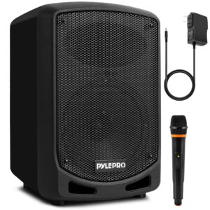 pyle bluetooth karaoke pa speaker - indoor / outdoor portable sound system with wireless mic, audio recording, rechargeable battery, usb / sd reader, stand mount - for party, control - psbt65a black