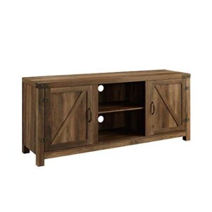 walker edison georgetown modern farmhouse double barn door tv stand for tvs up to 65 inches, 58 inch, rustic oak