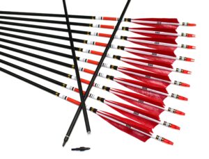 ttfly fletching 12pcs red turkey feather 31 inches carbon arrows replacement tips targeting arrows archery for recurve longbow hunting&practice