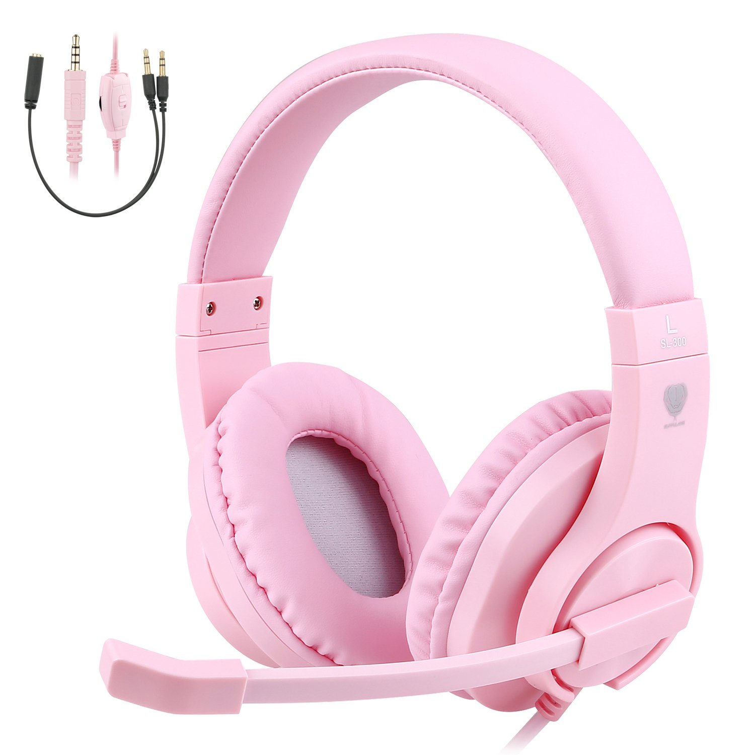 BlueFire Kids Headphones for Online School, Children, Teens, Boys, Girls, 3.5mm Stereo Over-Ear Gaming Headphone with Microphone and Volume Control for PS4, PS5, New Xbox One（Pink）