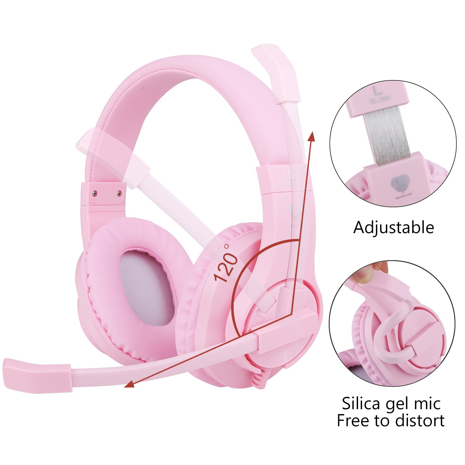 BlueFire Kids Headphones for Online School, Children, Teens, Boys, Girls, 3.5mm Stereo Over-Ear Gaming Headphone with Microphone and Volume Control for PS4, PS5, New Xbox One（Pink）