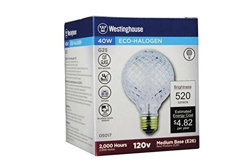 Westinghouse 05017 40 Watt Eco-Halogen G25 Cut Glass Light Bulb (6 Pack)