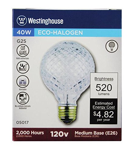 Westinghouse 05017 40 Watt Eco-Halogen G25 Cut Glass Light Bulb (6 Pack)