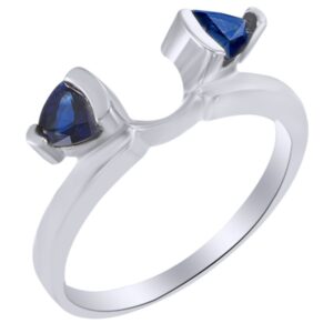 AFFY Triangle Shape Simulated Blue Sapphire Wrap Enhancer Guard Ring in 14k White Gold Ring Size-6