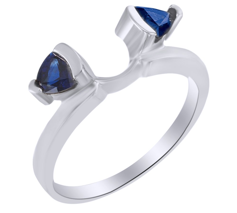 AFFY Triangle Shape Simulated Blue Sapphire Wrap Enhancer Guard Ring in 14k White Gold Ring Size-6