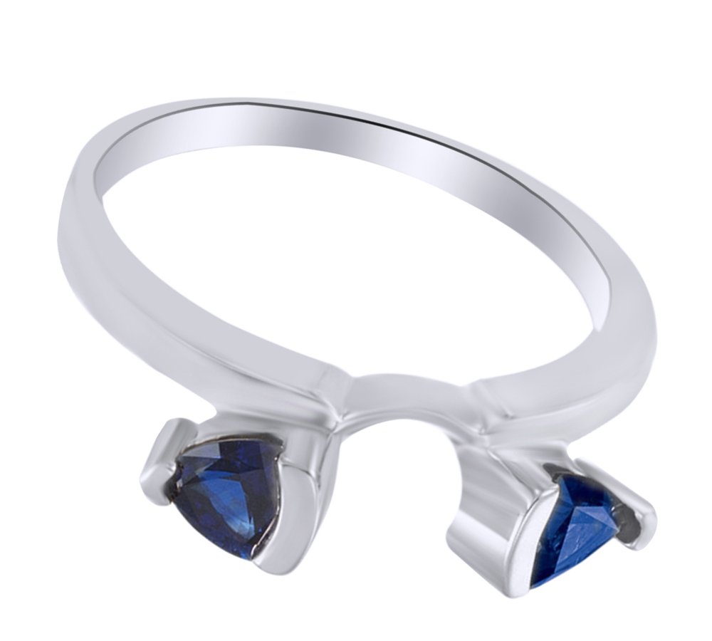 AFFY Triangle Shape Simulated Blue Sapphire Wrap Enhancer Guard Ring in 14k White Gold Ring Size-6