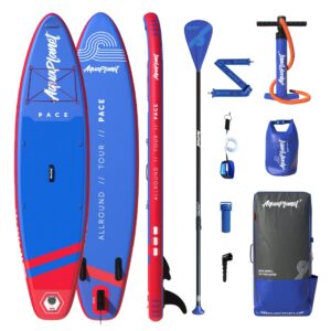 aquaplanet pace inflatable paddle board 10.6 foot - ideal for sup beginners to intermediate - stand up paddle board kit with fin, paddle, pump, repair kit, backpack, leash, dry bag, carry strap