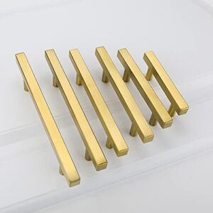 goldenwarm 96mm Hole Centers Kitchen Cabinet Pulls Gold Kitchen Hardware - LS1212GD96 Square Cabinet Hardware Brushed Gold Knobs for Dresser Brass Hardware 6in Overall Length 20pack