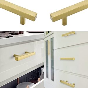 goldenwarm 96mm Hole Centers Kitchen Cabinet Pulls Gold Kitchen Hardware - LS1212GD96 Square Cabinet Hardware Brushed Gold Knobs for Dresser Brass Hardware 6in Overall Length 20pack