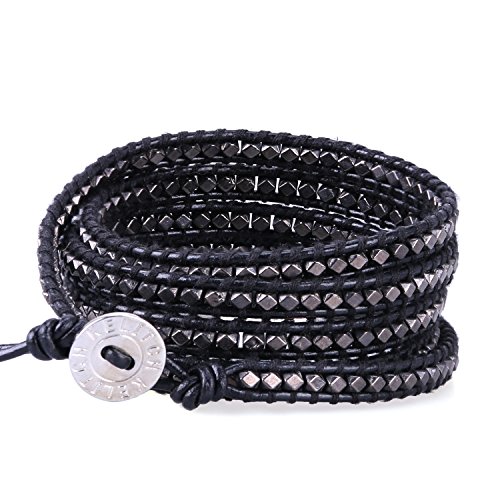 KELITCH Turquoise Friendship Bracelets Gun Black Mix Beaded 5 Wrap Bracelet Braided punk Bracelets