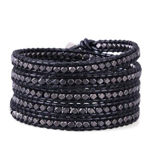 KELITCH Turquoise Friendship Bracelets Gun Black Mix Beaded 5 Wrap Bracelet Braided punk Bracelets