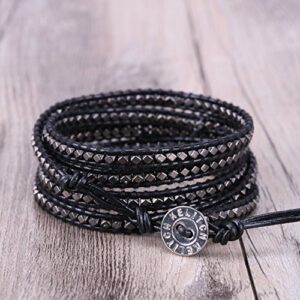 KELITCH Turquoise Friendship Bracelets Gun Black Mix Beaded 5 Wrap Bracelet Braided punk Bracelets