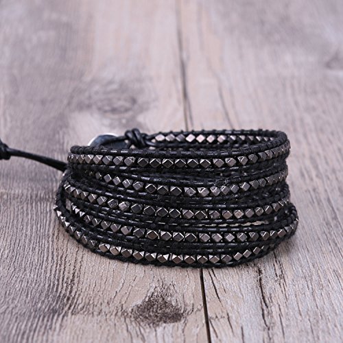 KELITCH Turquoise Friendship Bracelets Gun Black Mix Beaded 5 Wrap Bracelet Braided punk Bracelets