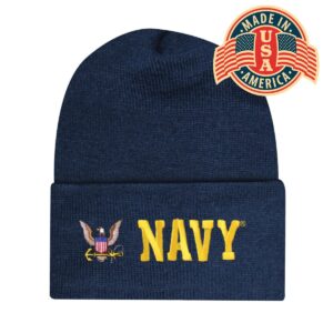 blue offically licensed us usn navy eagle embroidered beanie cap stocking hat military