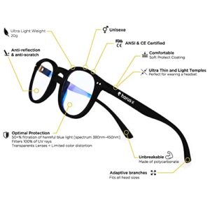 Horus X ® • Round Blue Light Glasses | Computer Glasses for Screens: Anti-Fatigue & Eyestrain Relief | Men and Women | URBAN Clear