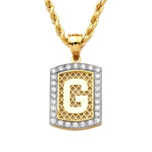 lovebling 10k yellow gold dog tag initials charm pendant w/cz border (available from a-z) (g)