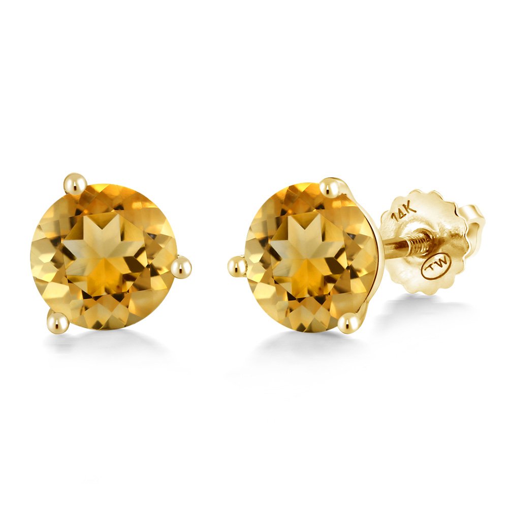 Gem Stone King 14K Yellow Gold Martini Earrings | 3 Prong Screw Back Stud Earrings for Women | Round 6MM | Gemstone Birthstone | Gold Earrings for Women