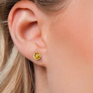 Gem Stone King 14K Yellow Gold Martini Earrings | 3 Prong Screw Back Stud Earrings for Women | Round 6MM | Gemstone Birthstone | Gold Earrings for Women