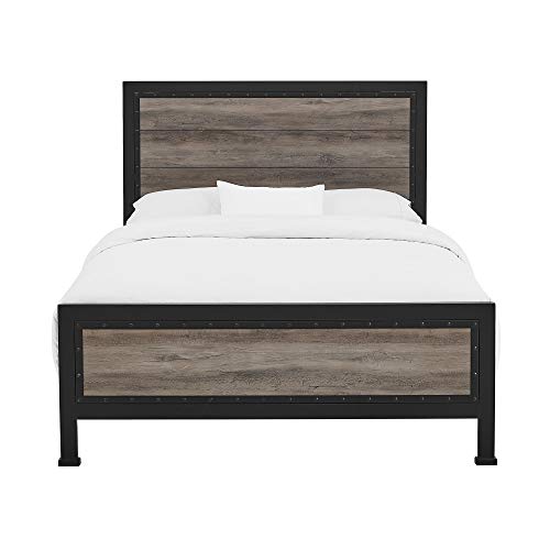 Home Accent Furnishings Rustic Queen Industrial Wood and Metal Bed - Includes Head and Footboard