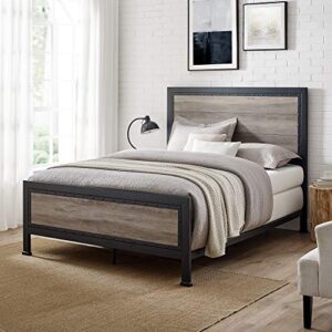 home accent furnishings rustic queen industrial wood and metal bed - includes head and footboard