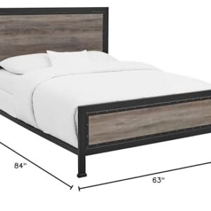 Home Accent Furnishings Rustic Queen Industrial Wood and Metal Bed - Includes Head and Footboard