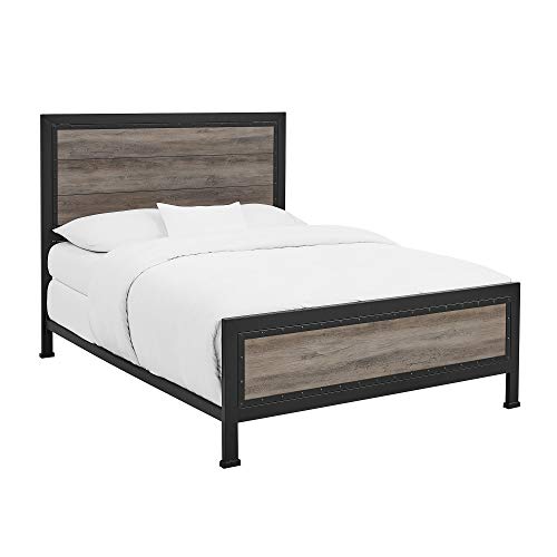 Home Accent Furnishings Rustic Queen Industrial Wood and Metal Bed - Includes Head and Footboard