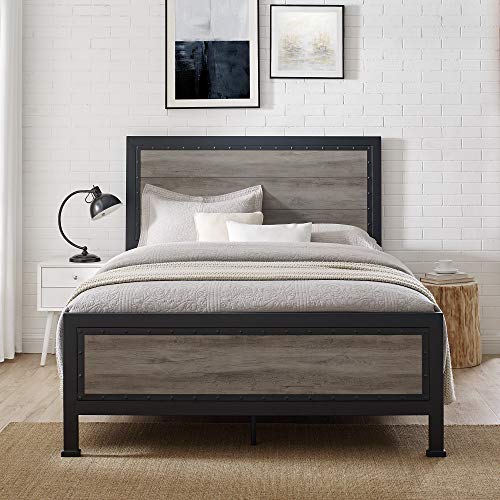 Home Accent Furnishings Rustic Queen Industrial Wood and Metal Bed - Includes Head and Footboard