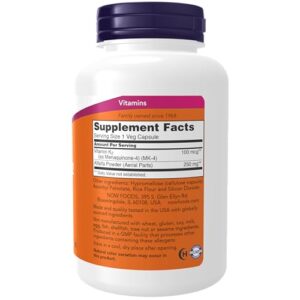 NOW Supplements, Vitamin K-2 100 mcg, Menaquinone-4 (MK-4), Supports Bone Health*, 250 Veg Capsules