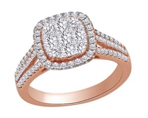 affy 14k rose gold (0.9 cttw) round white natural diamond square cluster engagement wedding ring with ring size 4.5