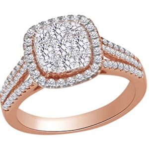 AFFY 14k Rose Gold (0.9 cttw) Round White Natural Diamond Square Cluster Engagement Wedding Ring With Ring Size 4.5