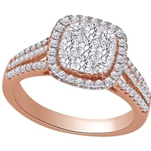 AFFY 14k Rose Gold (0.9 cttw) Round White Natural Diamond Square Cluster Engagement Wedding Ring With Ring Size 4.5