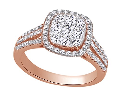 AFFY 14k Rose Gold (0.9 cttw) Round White Natural Diamond Square Cluster Engagement Wedding Ring With Ring Size 4.5