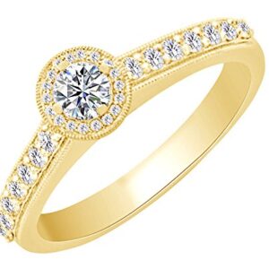 AFFY Womens (0.62 cttw) White Natural Diamond Fashion Wedding Engagement Ring In 14k Yellow Gold With Ring Size 9.5