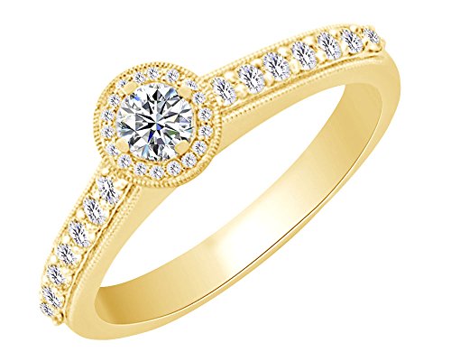 AFFY Womens (0.62 cttw) White Natural Diamond Fashion Wedding Engagement Ring In 14k Yellow Gold With Ring Size 9.5