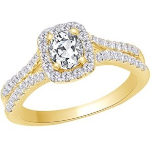 AFFY 14k Yellow Gold 0.62 cttw White Natural Diamond Pinch Shank Halo Engagement Wedding Ring With Ring Size 9.5