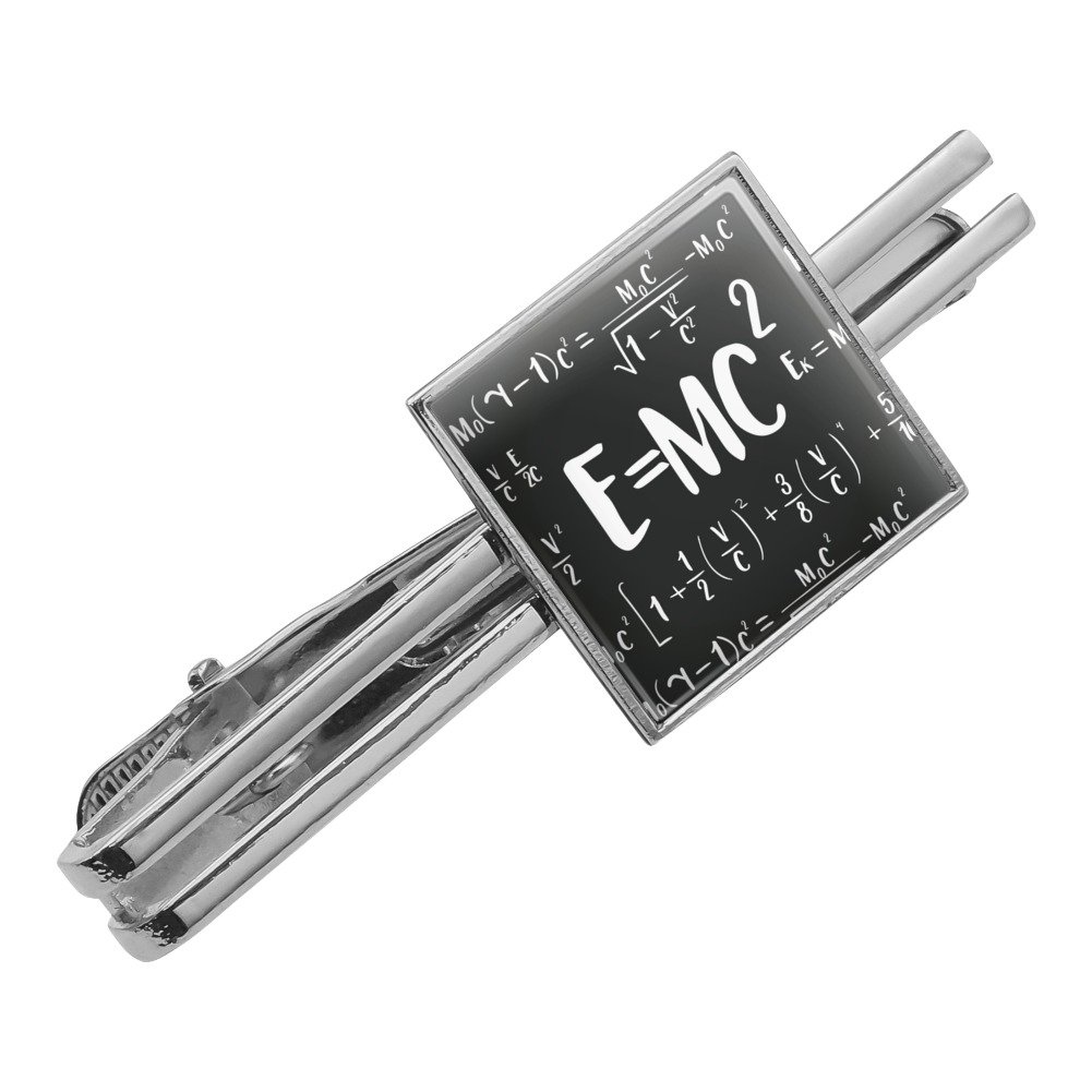 E=MC 2 Energy Mass Equation Albert Einstein Theory of Special Relativity Math Square Tie Bar Clip Clasp Tack Silver Color