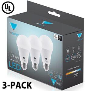 Triglow LED Light Bulbs 100 Watt Equivalent A19 LED Bulbs 5000k (Daylight White) 1500 Lumens , E26 Base UL Listed, Daylight Led Light Bulbs 3-Pack