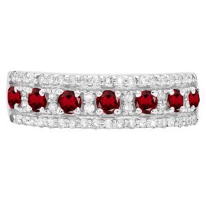 dazzlingrock collection round garnet & white diamond 7 stone anniversary wedding band for women in 14k white gold, size 6