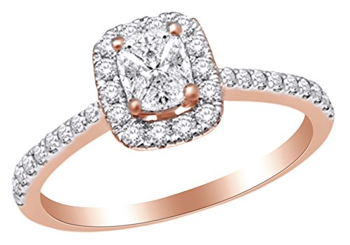 AFFY (0.9 cttw) White Natural Diamond Square Cluster Engagement Wedding Ring In 14k Rose Gold With RING Size-6