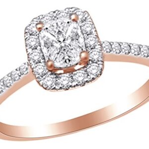 AFFY (0.9 cttw) White Natural Diamond Square Cluster Engagement Wedding Ring In 14k Rose Gold With RING Size-6