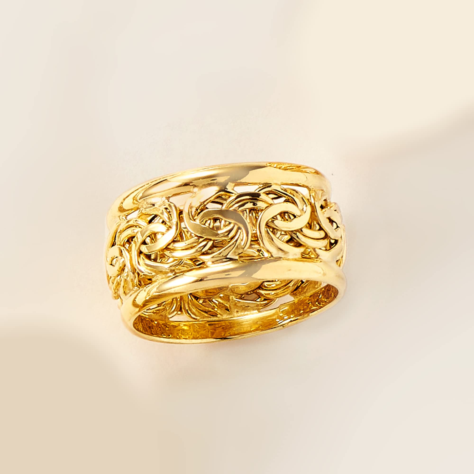 Ross-Simons 18kt Yellow Gold Wide Byzantine Ring. Size 6