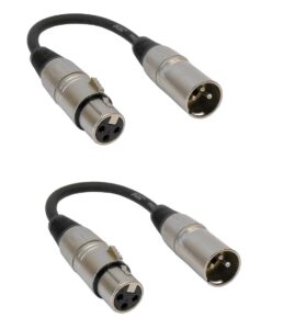 audio2000's adc203nx2 2-pack xlr male to xlr female balanced audio patch cables- 6 inches (tip to tip)