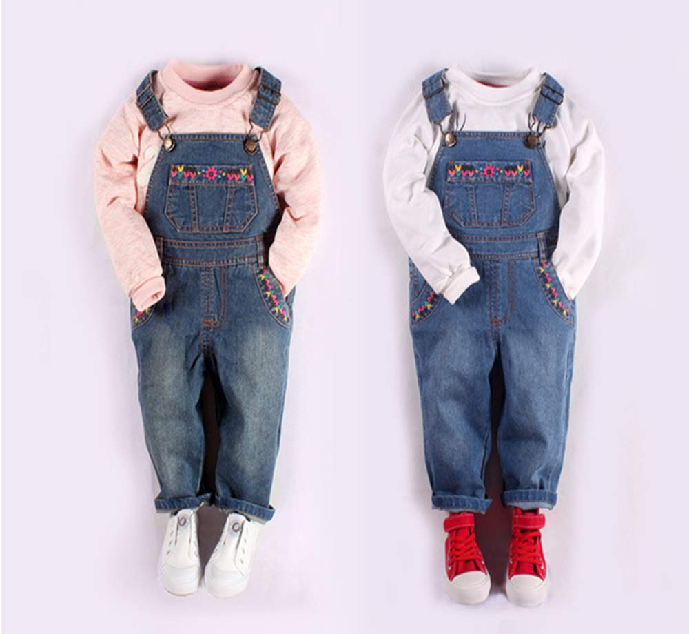 KIDSCOOL SPACE Baby & Little Girls Denim Overalls,Jean Workwear,Deep Blue,3-4 Years