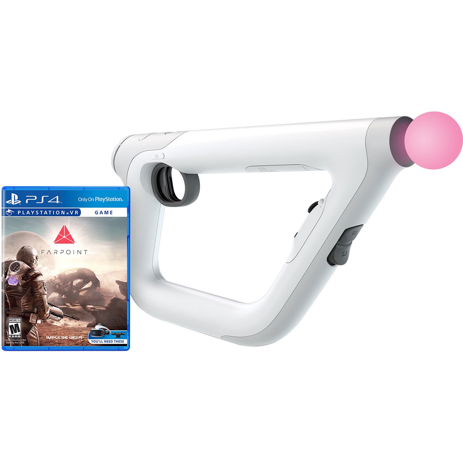 PS4 Shooter Bundle (5 Items): VR Headset CUH-ZRV1, Farpoint Aim Controller Bundle, PSVR Doom Game, Playstation Camera, and 2 Move Motion Controllers