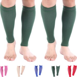 doc miller compression calf sleeve for men & women, premium medical grade, 20-30mmhg graduated support for running, calf tear, shin splints, knee high, dark green calf sleeves, small size, 2 pair