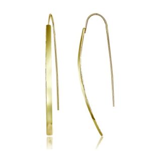 yellow gold flashed sterling silver polished curved long flat bar threader drop earrings