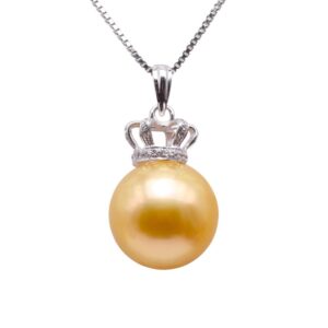 jyx pearl 14k gold pendant aaa quality genuine crown-style 11.5mm golden south sea cultured pearl pendant necklace for women