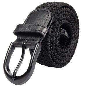 mile high life | braided stretch elastic belts | pin oval solid black belt buckle | pu loop end tip men/women/junior