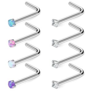 ruifan 22g 316l surgical steel 1.5mm mix color opal & clear cz nose l-shaped rings studs ring body piercing jewelry 8pcs