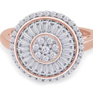 AFFY Round & Baguette Shape White Cubic Zirconia Sun Eternity Cluster Ring in 14K Rose Gold Over Sterling Silver,Ring Size-8.5